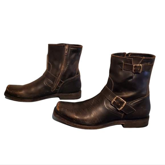 Frye | Shoes | Vintage Frye Black Leather Zipup Motorcycle Ankle Boots ...